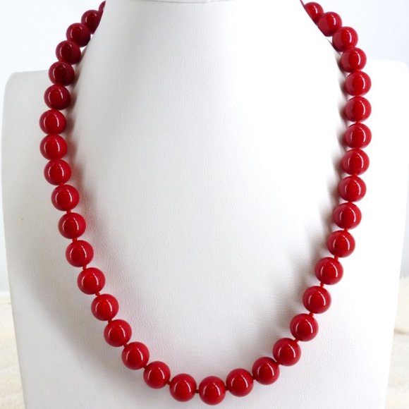 Jewelry | Deep Red Bead Necklace Ceramic Decorative Spring Ring Clasp ...